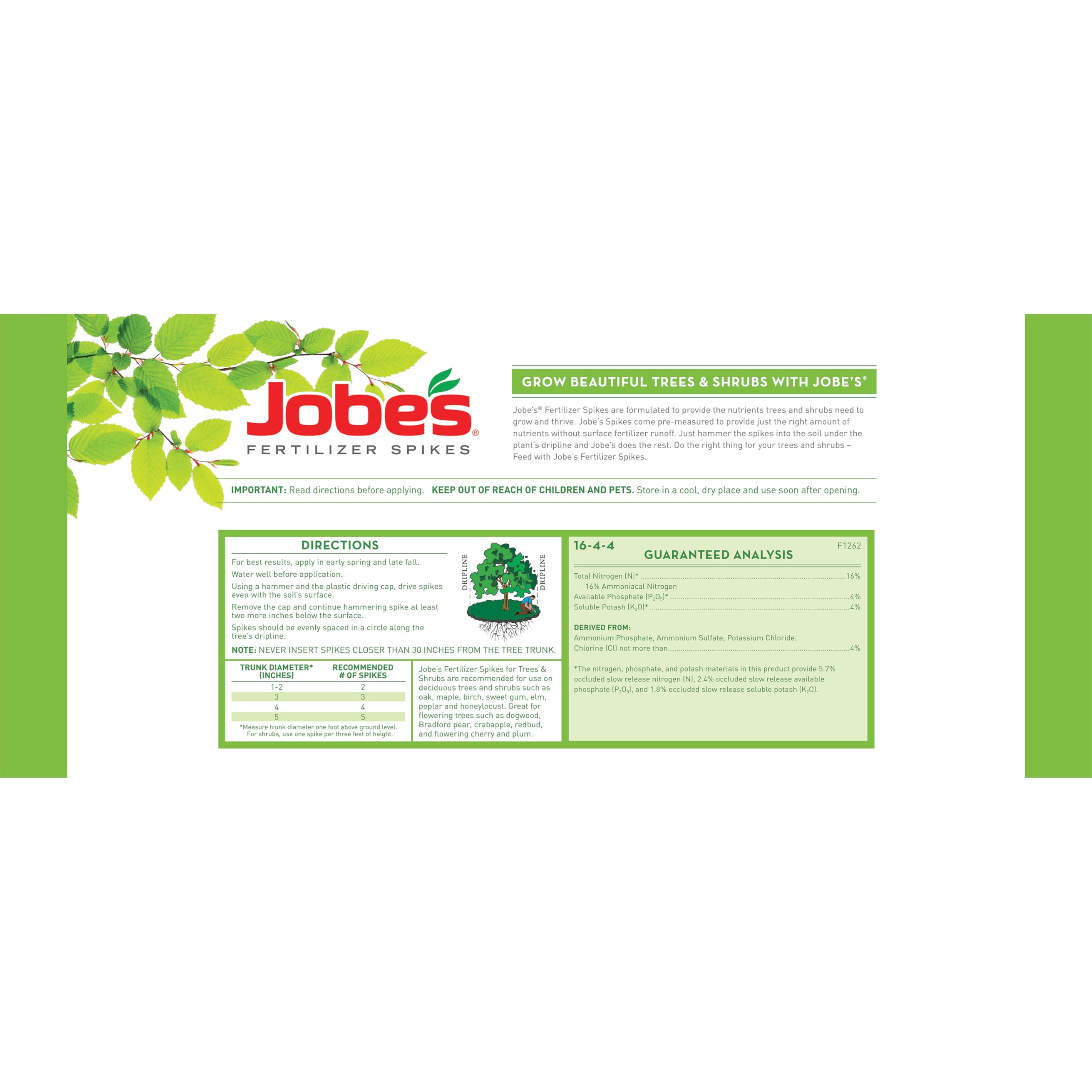 Jobe’s, 01660, Fertilizer Spikes, Tree & Shrubs, Includes 15 Spikes, 12 ounces, Brown