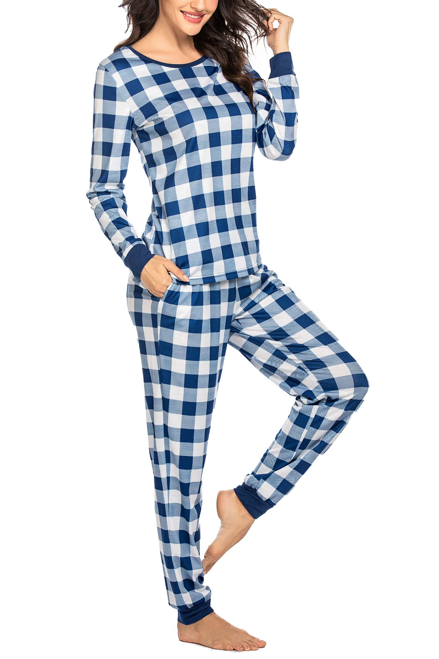 Ekouaer Ladies Pajama Set Plus Size Pajamas for Women Joggers Pladi Pants Pj Set Two Piece Pajama Set