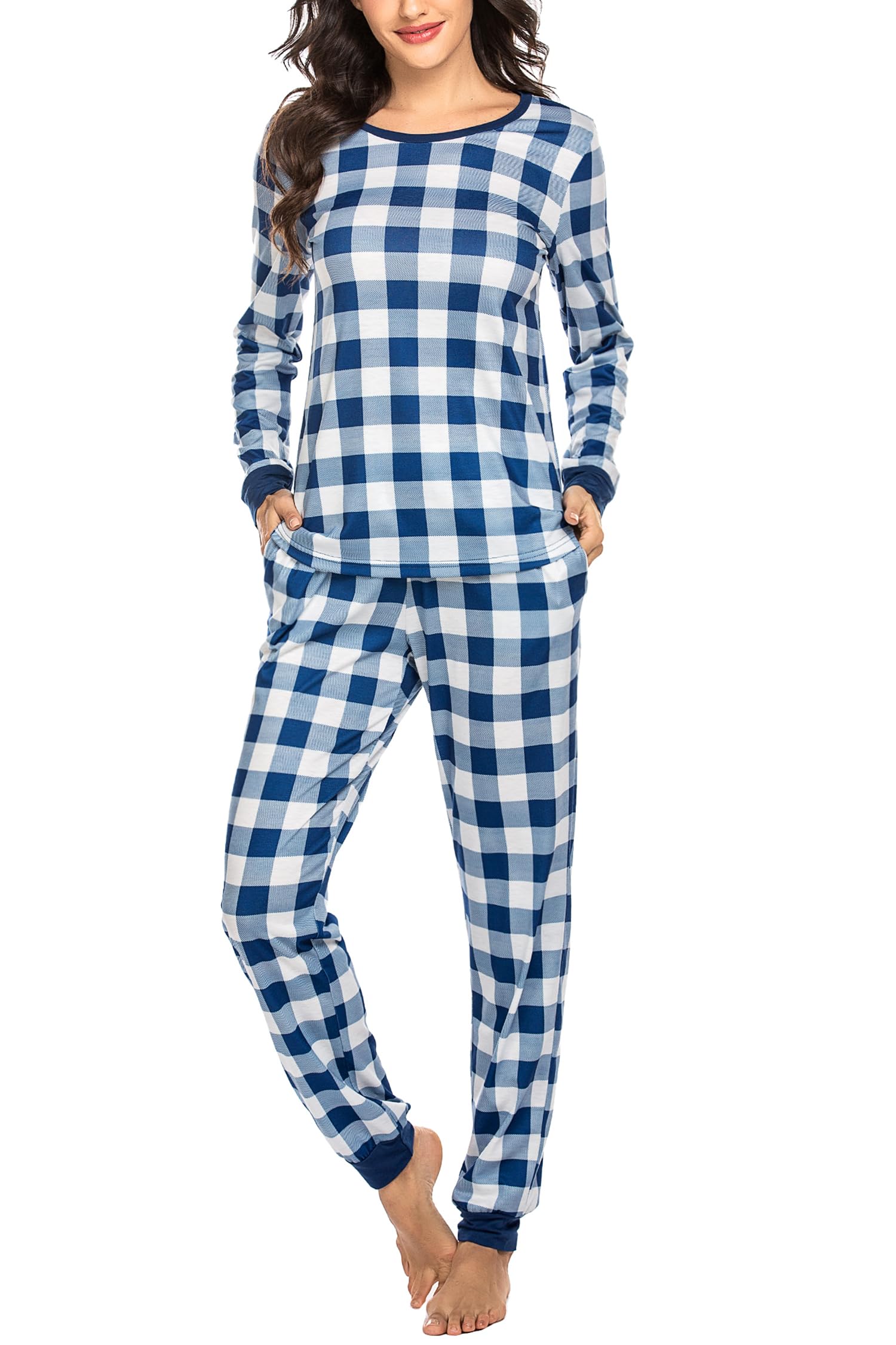 Ekouaer Ladies Pajama Set Plus Size Pajamas for Women Joggers Pladi Pants Pj Set Two Piece Pajama Set