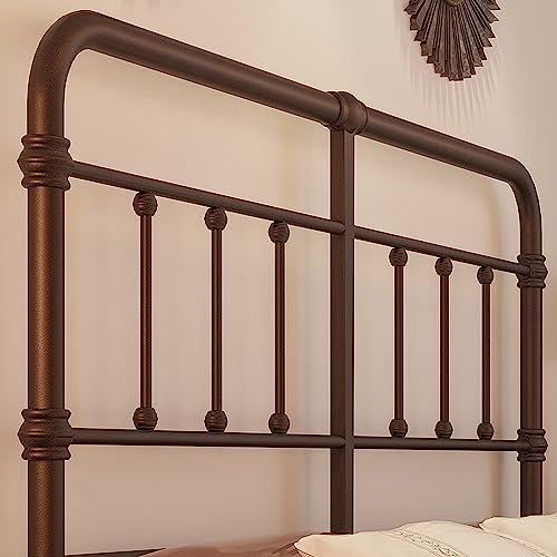 Geltanny California-King-Bed-Frame-Vintage-Farmhouse 49 inch Tall-headboard-Iron - Platform Mattress Foundation,No Box Spring Needed (Dark Bronze)