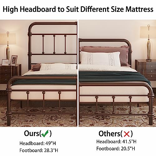 Geltanny California-King-Bed-Frame-Vintage-Farmhouse 49 inch Tall-headboard-Iron - Platform Mattress Foundation,No Box Spring Needed (Dark Bronze)