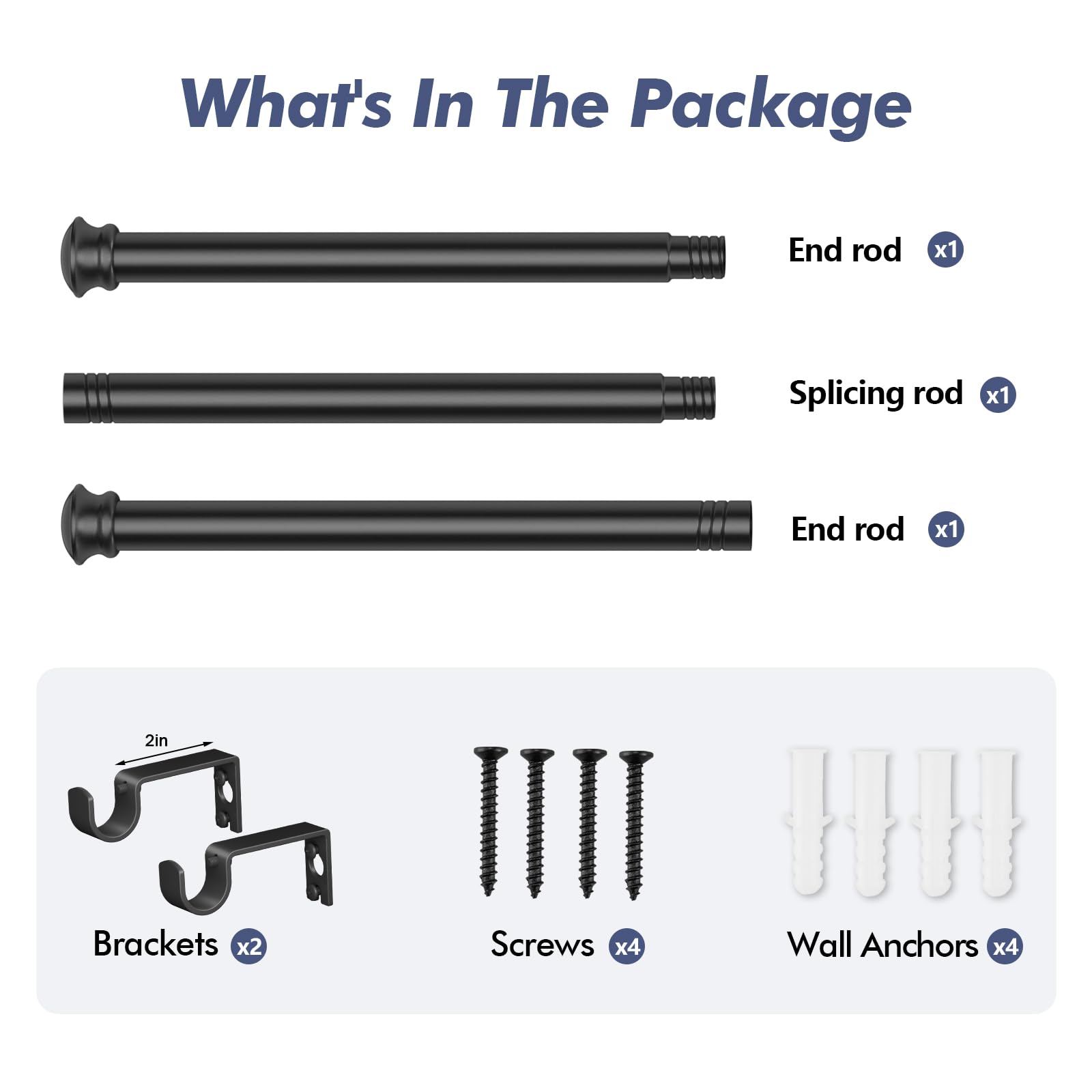 Standard Decorative Window Curtain Rods 30 to 45 Inch,5/8 Inch Diameter Small Curtain Rod Set, Heavy Duty Drapery Rods with Brackets-Black