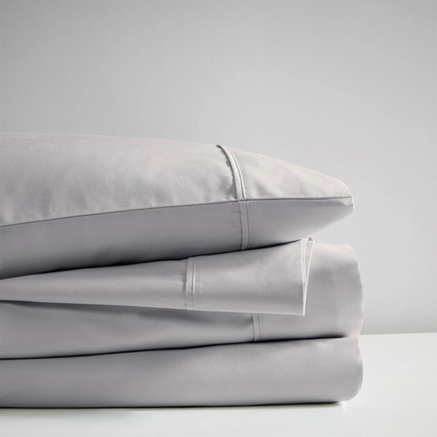 Beautyrest BR 600 TC Cooling Cotton Blend Solid Bed Sheet Set with 16 Inch Deep Pocket, All Season, Soft Bedding-Set, Matching Pillow Case, Full, Grey, 4 Piece (BR20-0994)