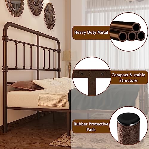 Geltanny California-King-Bed-Frame-Vintage-Farmhouse 49 inch Tall-headboard-Iron - Platform Mattress Foundation,No Box Spring Needed (Dark Bronze)