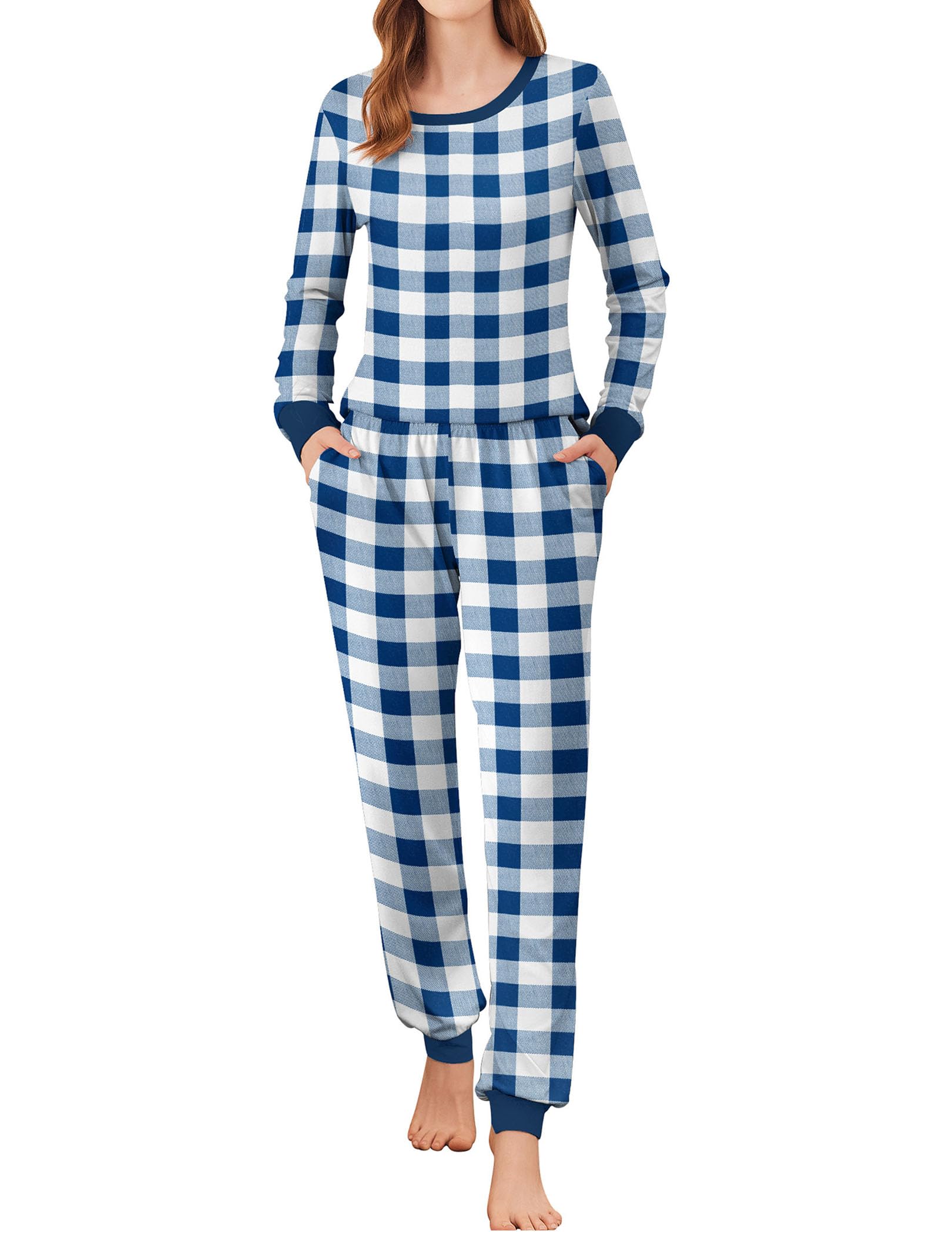 Ekouaer Ladies Pajama Set Plus Size Pajamas for Women Joggers Pladi Pants Pj Set Two Piece Pajama Set