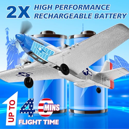 28℃ Remote Control Airplanes, 2.4Ghz 2CH RC Plane Toy Gift for Kids & Adults, Remote Control Plane for Beginners with Gyro Stabilization System (Blue)