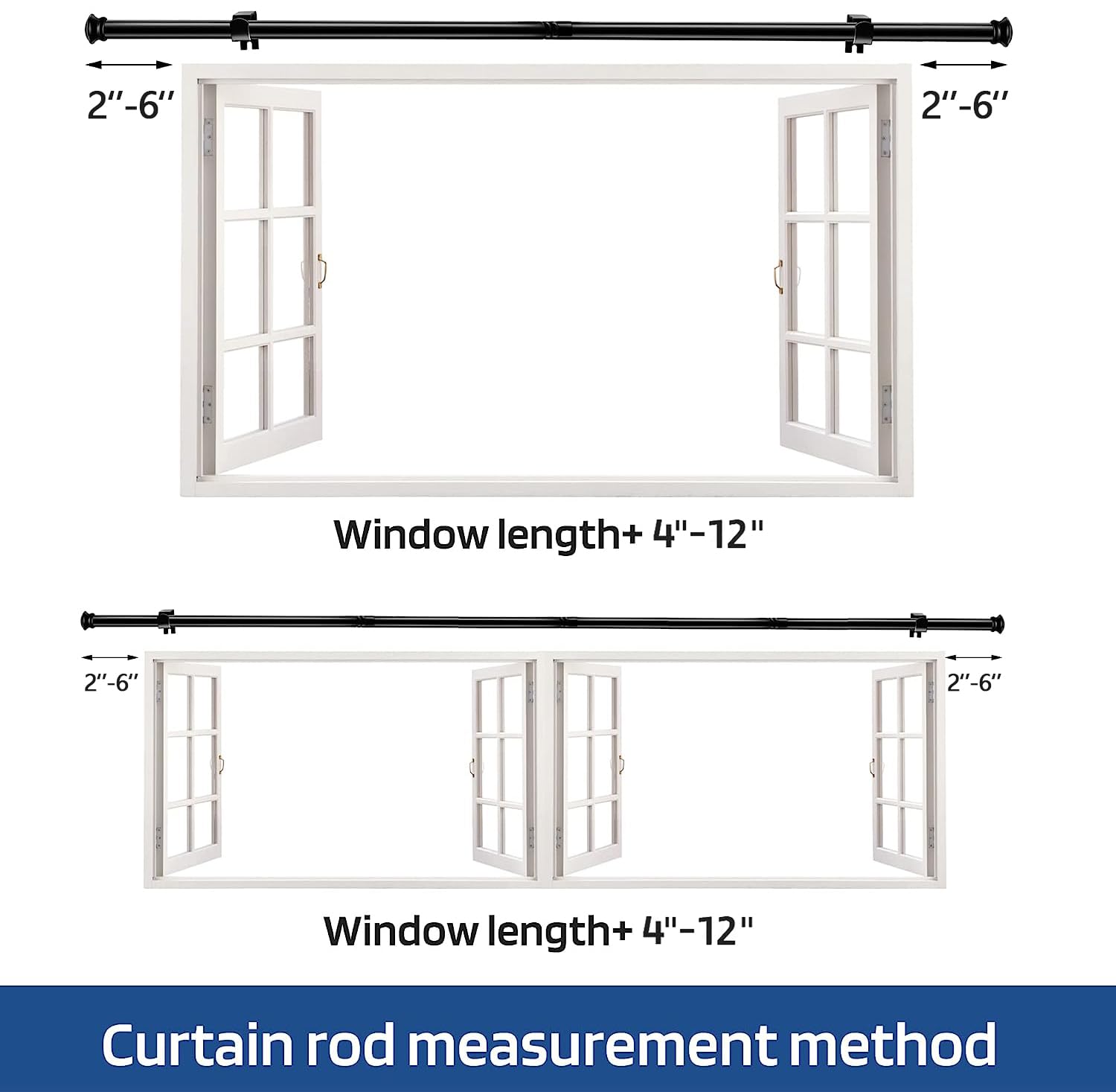 Standard Decorative Window Curtain Rods 30 to 45 Inch,5/8 Inch Diameter Small Curtain Rod Set, Heavy Duty Drapery Rods with Brackets-Black