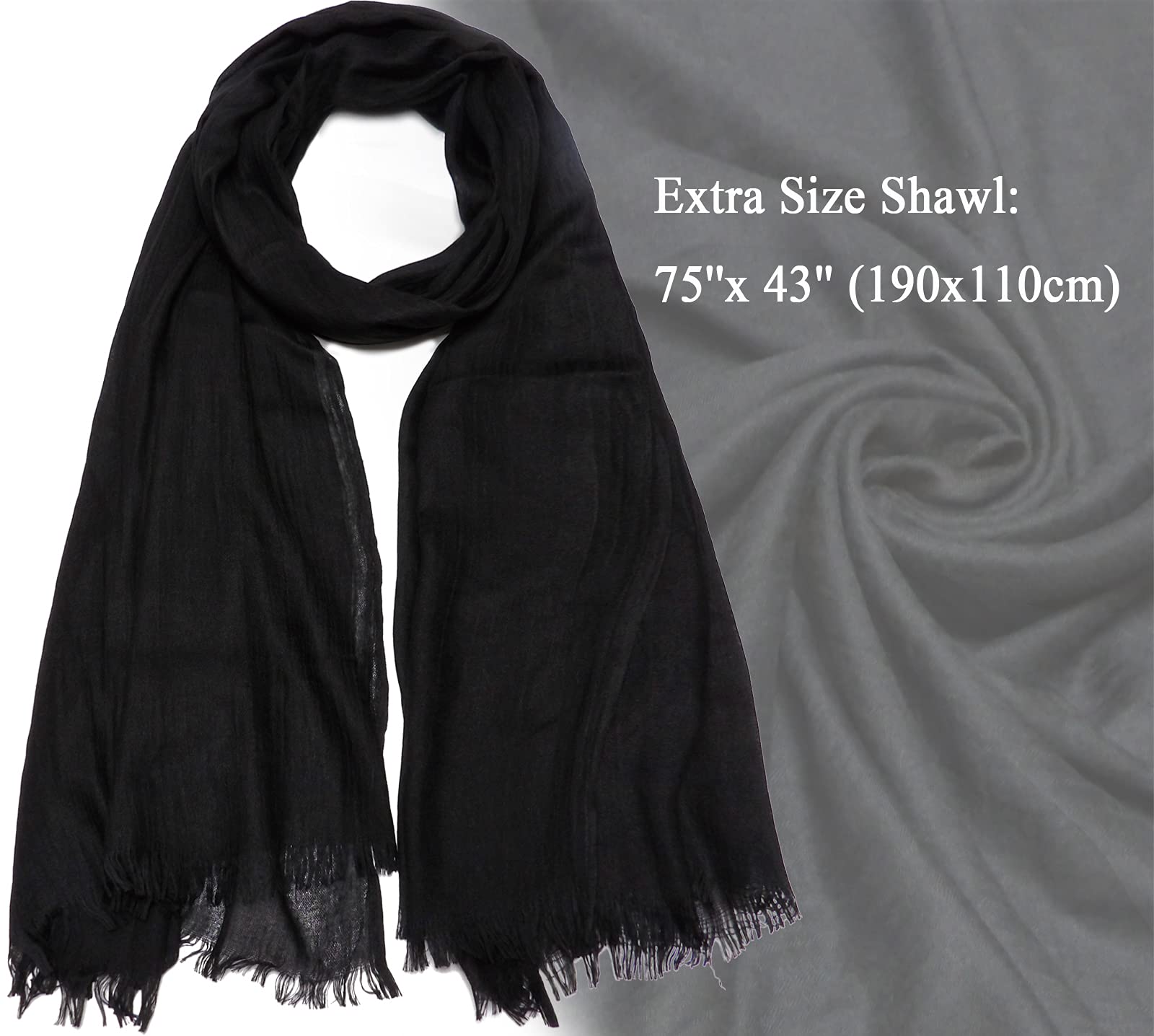 Gragengs Women Summer Scarfs Cotton Lightweight Large Long Gauze Shawl Beach Wrap Plain 75”×43” (Black)