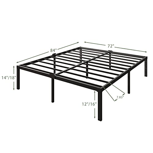 California King Bed Frames 18 in Heavy Duty Tall Metal Cal King Platform Mattress-Foundation Support up to 3000Lbs No Box Spring Needed Easy Assembly Under Bed Storage Noise Free.XTFei