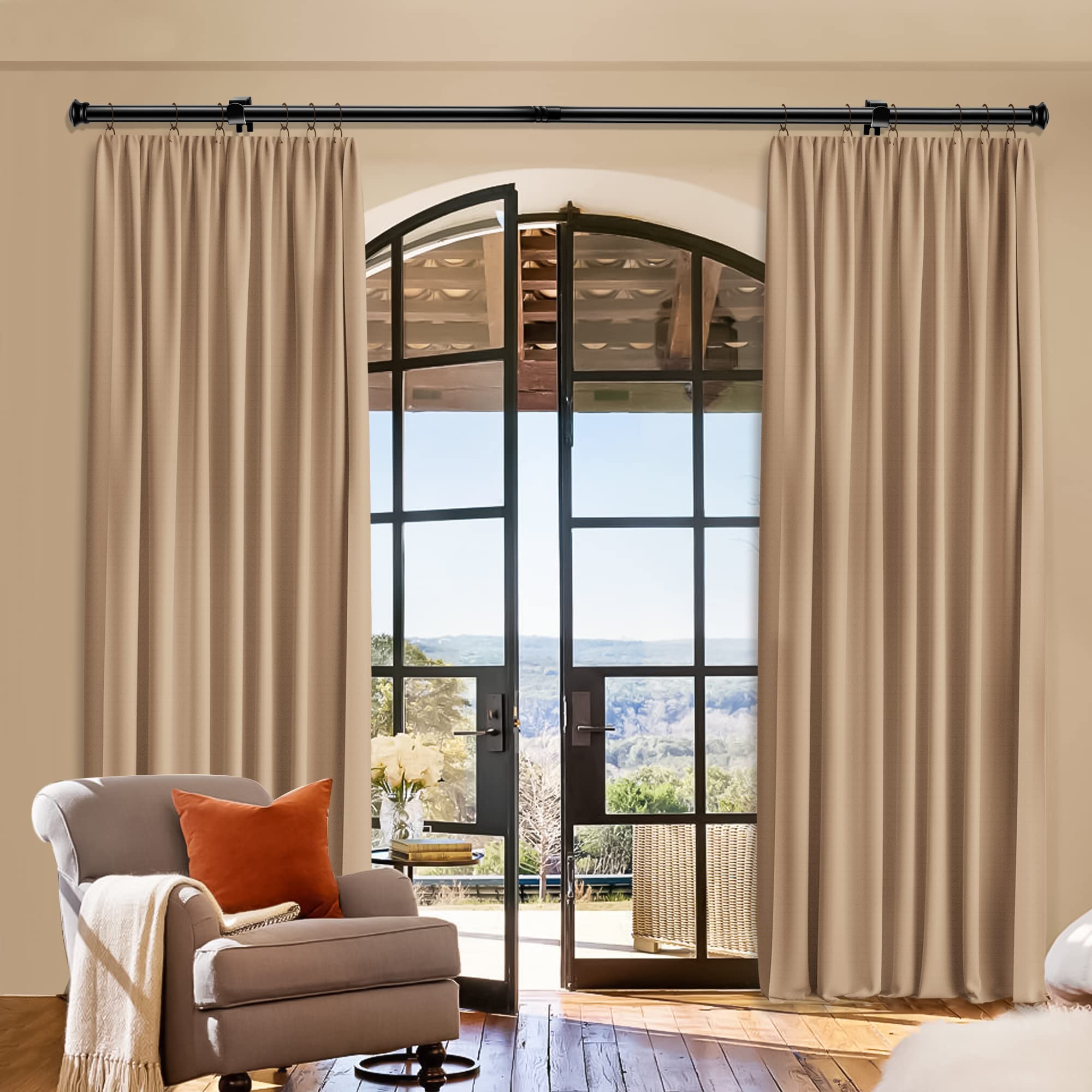 Standard Decorative Window Curtain Rods 30 to 45 Inch,5/8 Inch Diameter Small Curtain Rod Set, Heavy Duty Drapery Rods with Brackets-Black