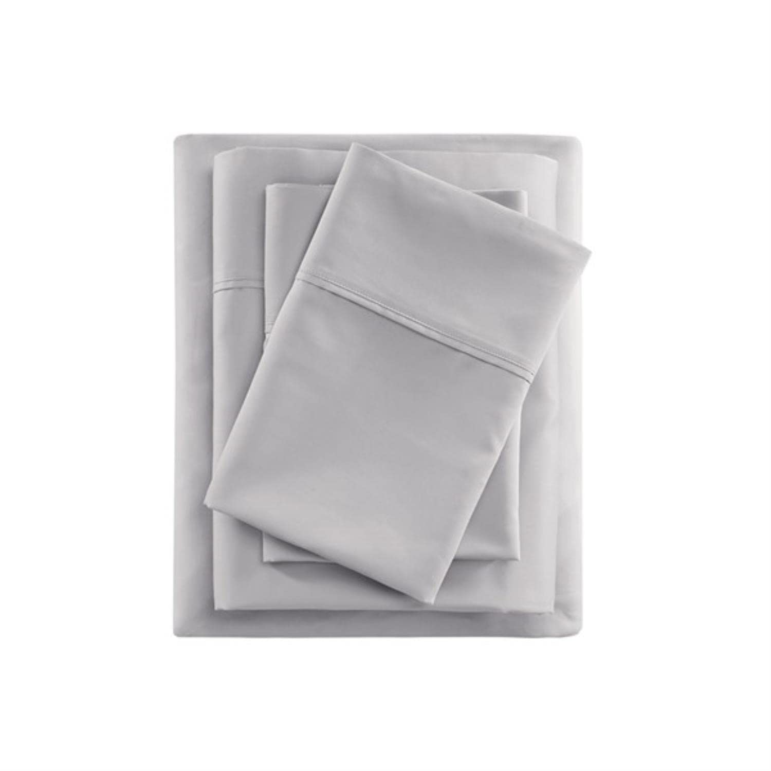 Beautyrest BR 600 TC Cooling Cotton Blend Solid Bed Sheet Set with 16 Inch Deep Pocket, All Season, Soft Bedding-Set, Matching Pillow Case, Full, Grey, 4 Piece (BR20-0994)