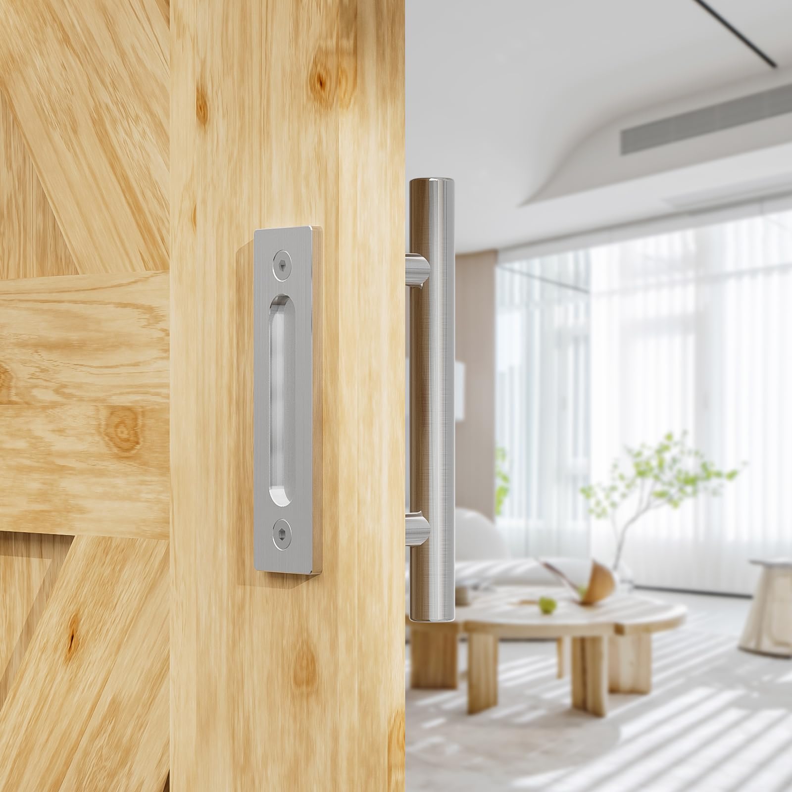 CCJH 9.5" Stainless Steel Sliding Barn Door Handles Pull Flush Hardware Set,Double Side for Gates Garages Sheds Furniture