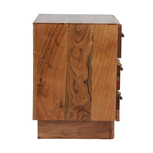 Christopher Knight Home Terrell Handcrafted Boho Acacia Wood 3 Drawer Nightstand, Dark Natural