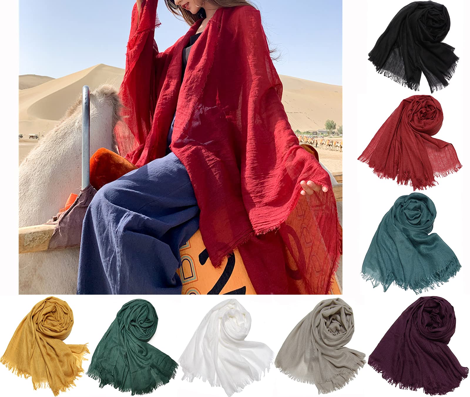 Gragengs Women Summer Scarfs Cotton Lightweight Large Long Gauze Shawl Beach Wrap Plain 75”×43” (Black)