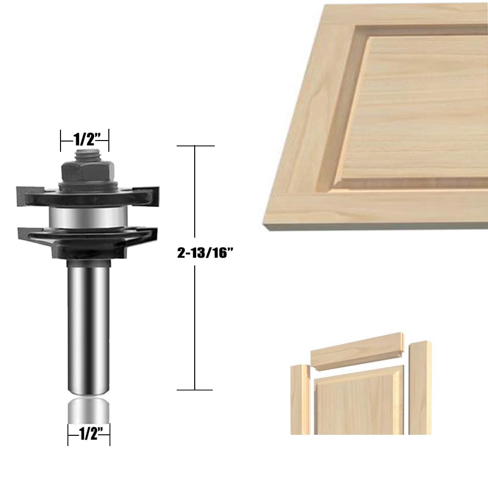 LEATBUY Router Bit Set 3 PCS 1/2 Inch Shank Round Raised Panel Cabinet Door Rail and Stile Router Bits, Woodworking Wood Cutter, Wood Carbide Groove Tongue Milling Tool(1/2-Double)