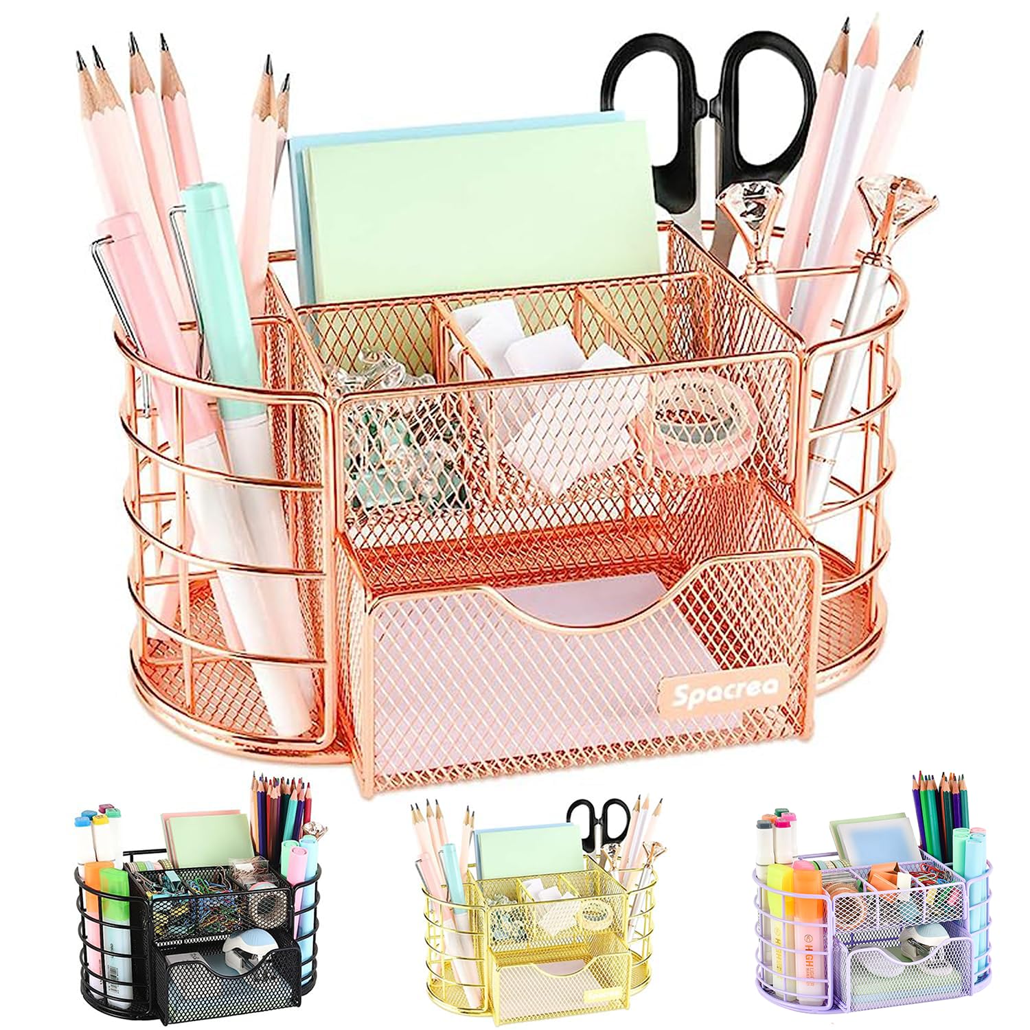 Spacrea Desk Organizers and Accessories, Office Organizer Pencil Holder for Desk, Desk Office Supplies Organizer (Rose Gold)