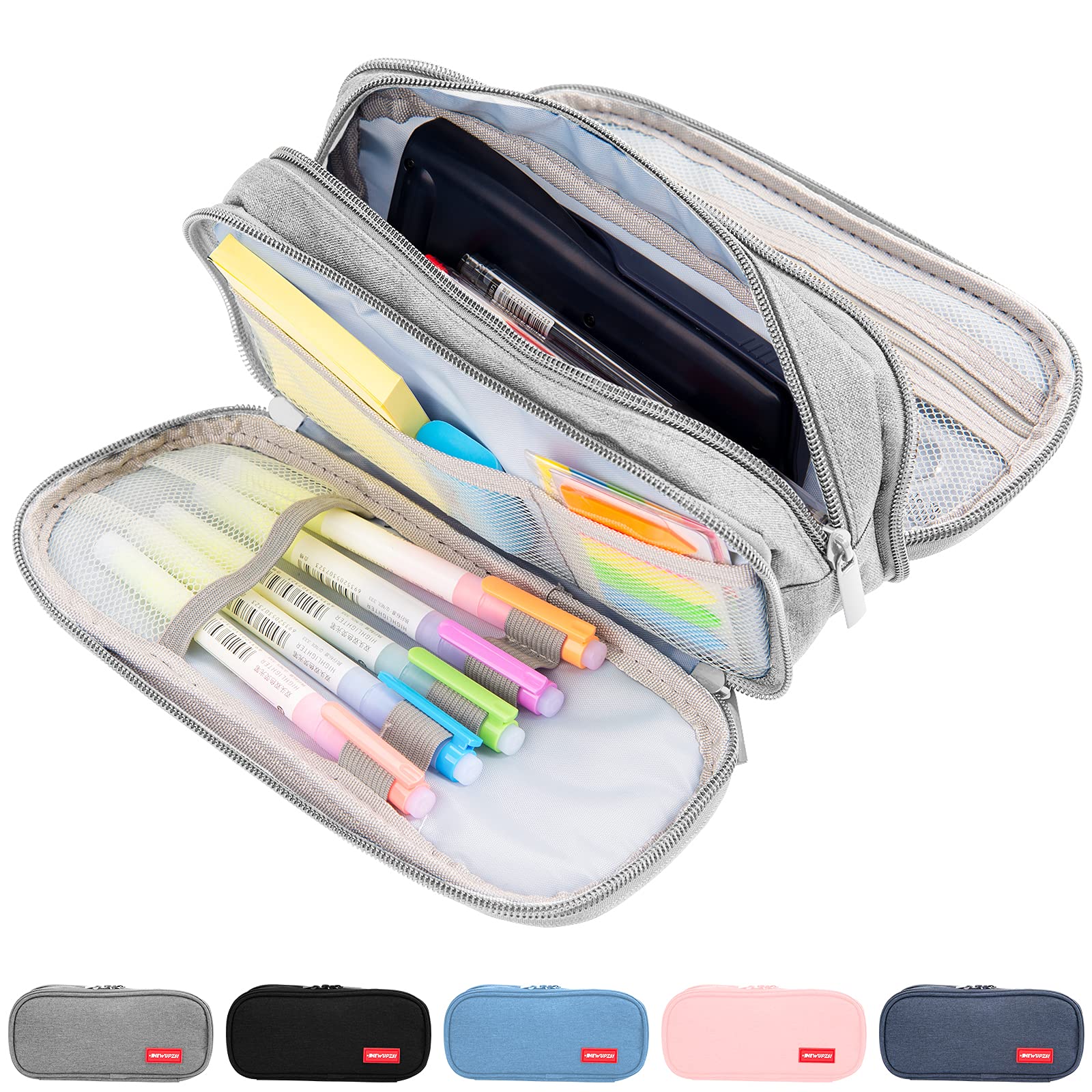 NEWUPZSI Large Pencil Case Grey christmas gifts teen girl teenage boys pouch with 3 compartments Pouch big capacity canvas pencil Bag school supplies for college School Teen Men Women adults