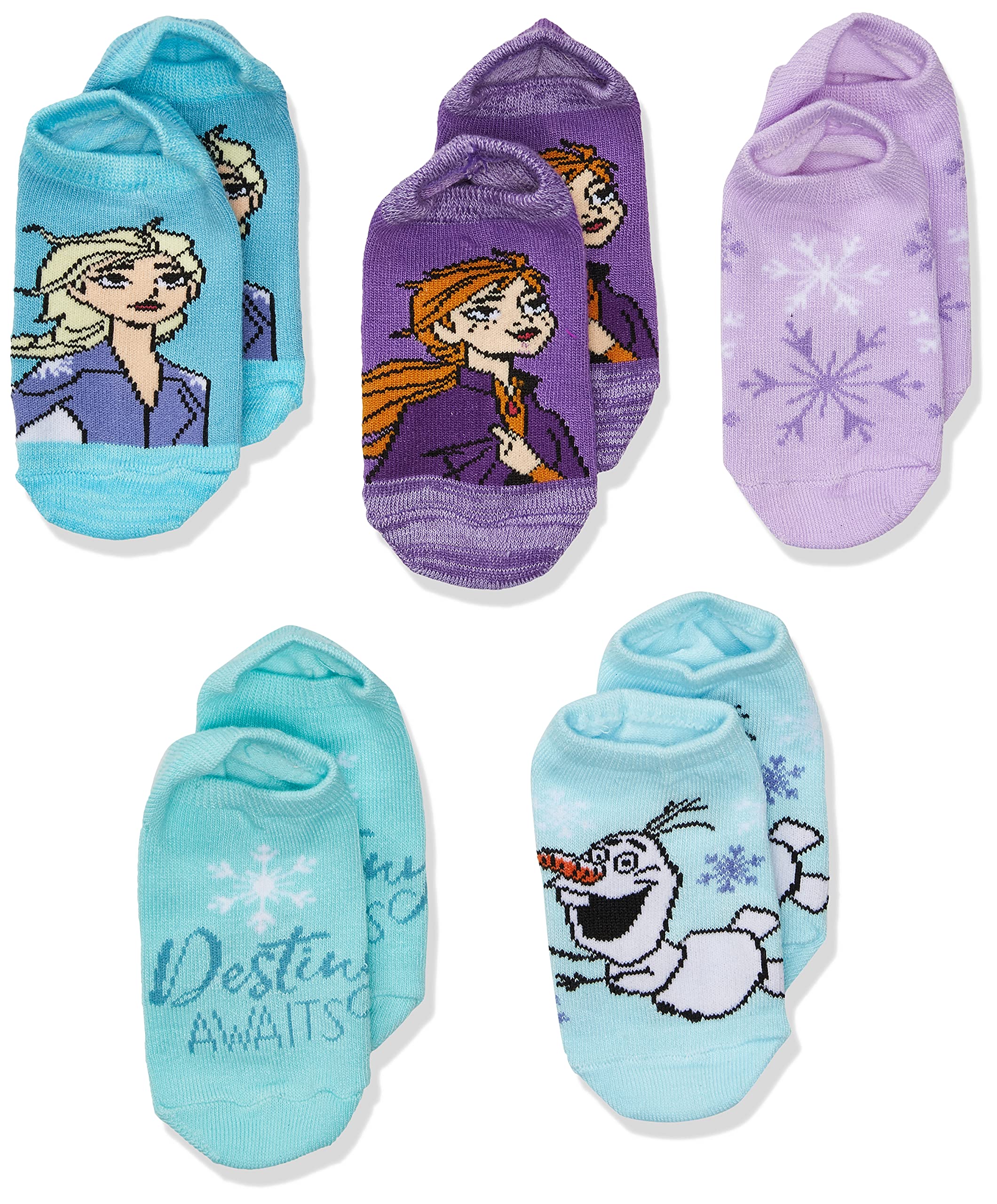 Disney Frozen Girls 5 Pack No Show Socks, Assorted Pastel - Frozen 2, Fits Sock Size 5-6.5 Fits Shoe Size 4-7.5