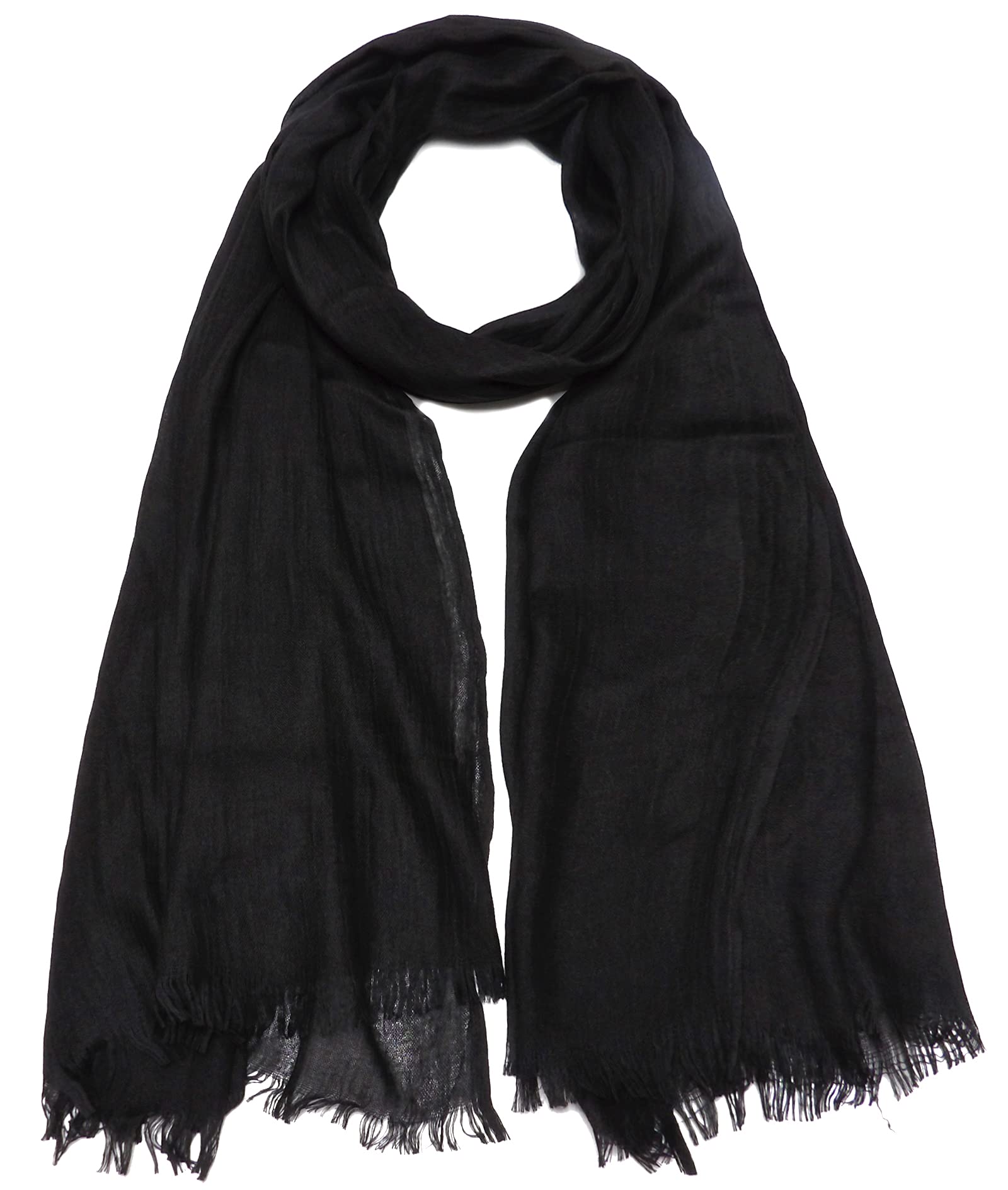 Gragengs Women Summer Scarfs Cotton Lightweight Large Long Gauze Shawl Beach Wrap Plain 75”×43” (Black)