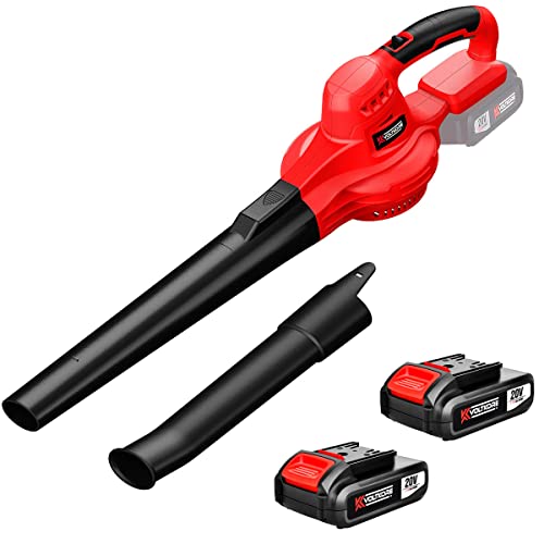 Leaf Blower, VOLTKORE 20V Cordless Leaf Blower, Electric Battery Powered Leaf Blower for Blowing Leaves, Dust in Lawn, Patio, Jobsite...(Quick Charger & 2 Battery Included)