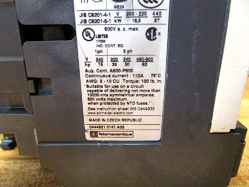 Schneider Electric LC1D80 LX1 D6 F7 Contactor LC1D80LX1D6F7
