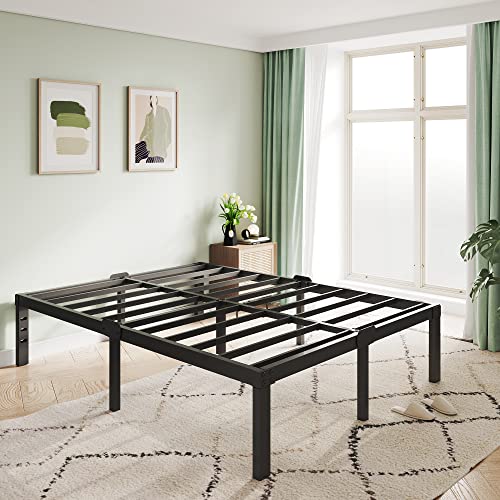 California King Bed Frames 18 in Heavy Duty Tall Metal Cal King Platform Mattress-Foundation Support up to 3000Lbs No Box Spring Needed Easy Assembly Under Bed Storage Noise Free.XTFei
