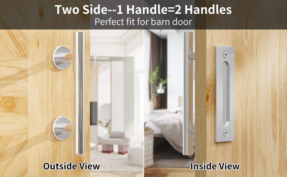 CCJH 9.5" Stainless Steel Sliding Barn Door Handles Pull Flush Hardware Set,Double Side for Gates Garages Sheds Furniture