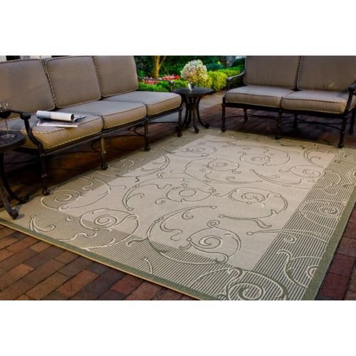 SAFAVIEH Courtyard Collection 2' x 3'7" Olive / Natural CY2665 Scroll Indoor/ Outdoor Waterproof Easy-Cleaning Patio Backyard Mudroom Accent-Rug