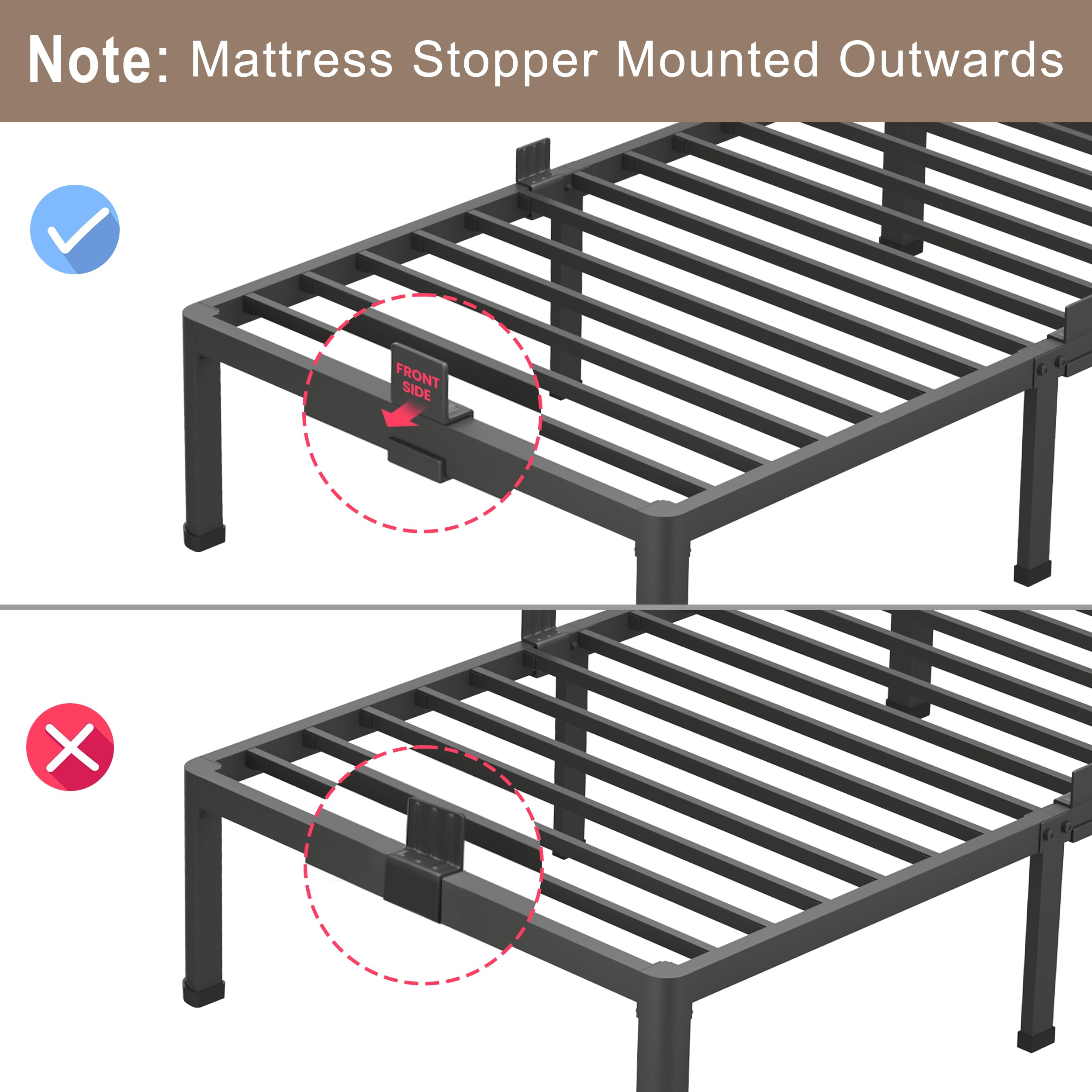 ROIL 14 inch California King Size Bed Frame Metal Platform No Box Spring Needed with Headboard Hole Round Corner Legs Mattress Retainers 3500LBS Heavy Duty Steel Slats Noise-Free Storage