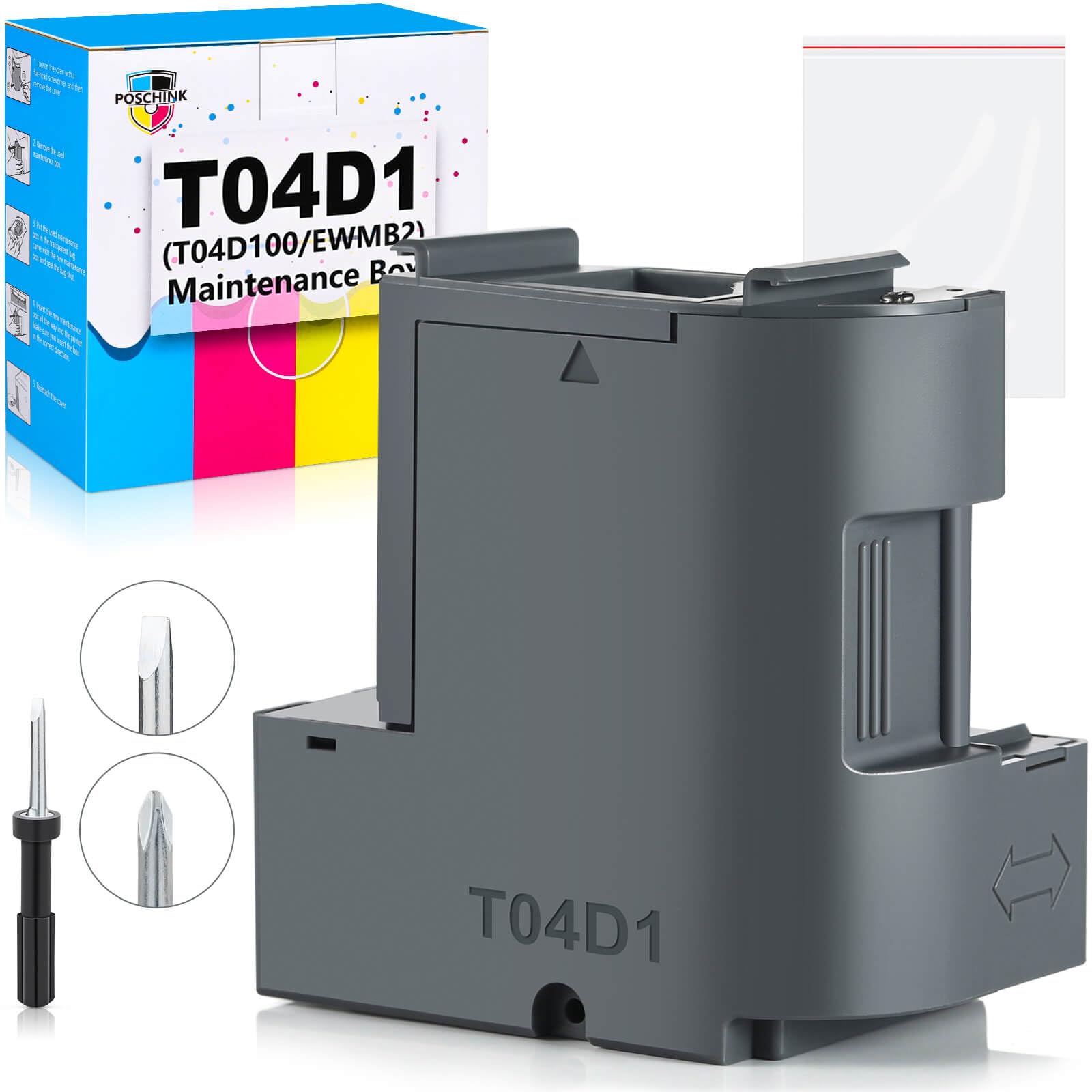 Poschink T04D1 T04D100 Ink Maintenance Box for ET-15000 ET-3750 ET-3760 WF-2860 ET-4760 ET-3850 ET-4850 XP-5100 ET-3710 ET-5150 ET-3830 ET-M1000 ST-3000 ET-M2170 Printers TO4D1/TO4D100/EWMB2/04D1