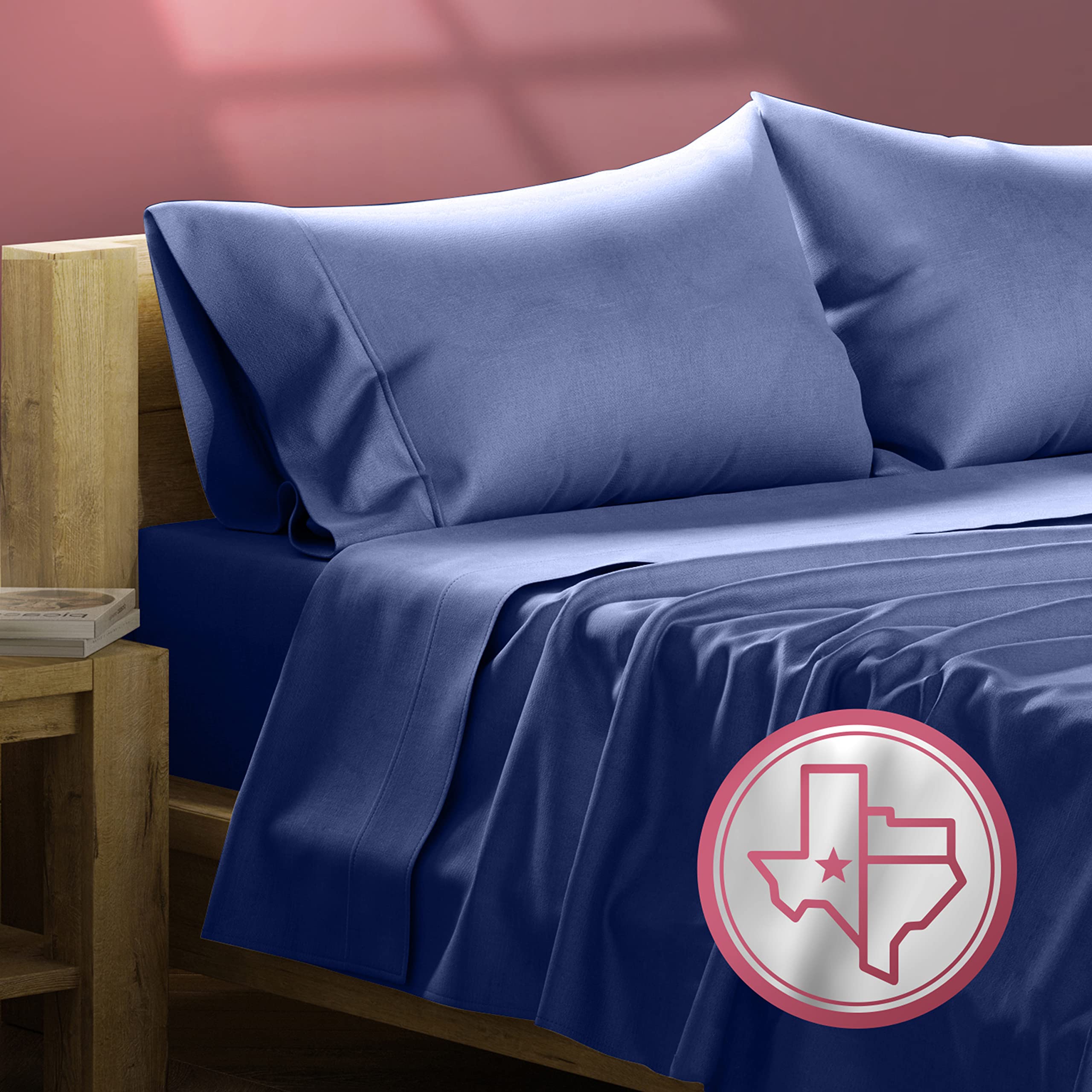 TEXAS LINEN CO. 800 TC Egyptian Cotton Sheets - 4 Piece Navy Blue King Size Cooling Sheet for Hot Sleepers, Luxury Egyptian Cotton Bedsheet, Sateen Hotel Sheets, Fits Mattress Upto 18'' DEEP Pocket