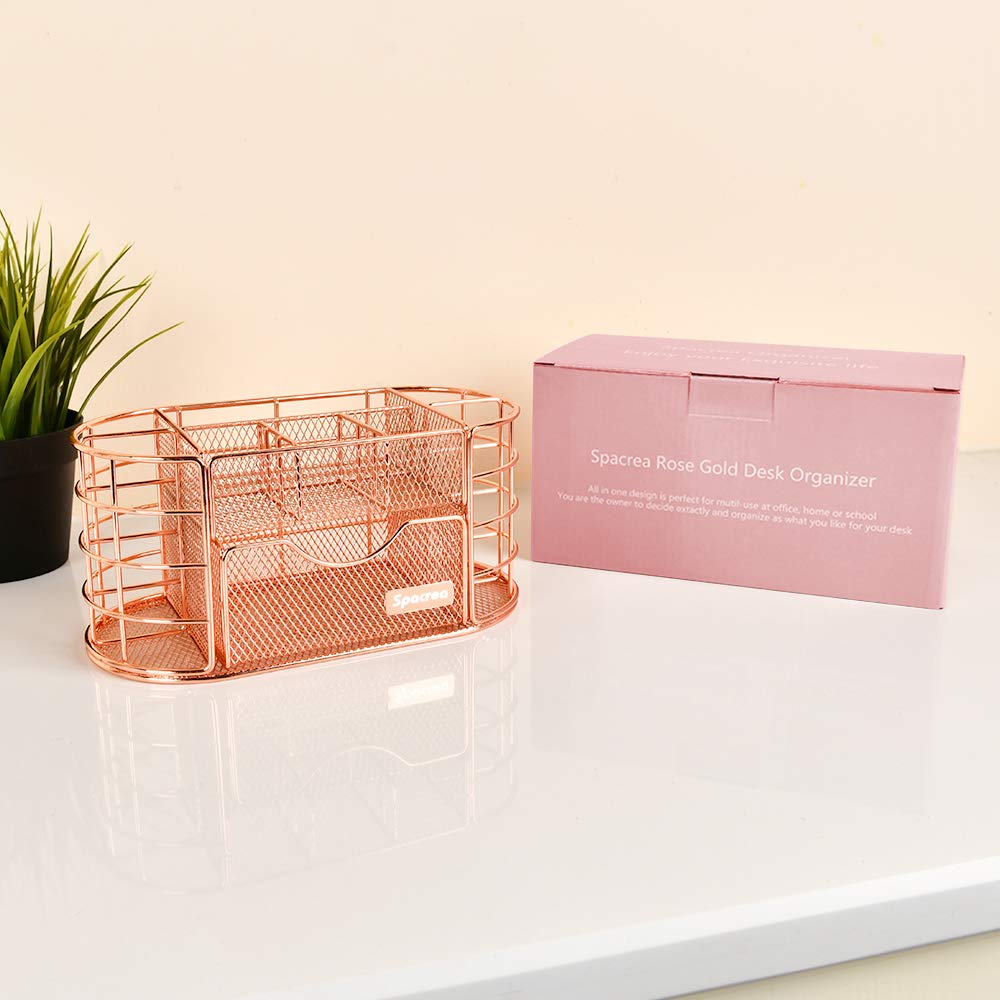 Spacrea Desk Organizers and Accessories, Office Organizer Pencil Holder for Desk, Desk Office Supplies Organizer (Rose Gold)