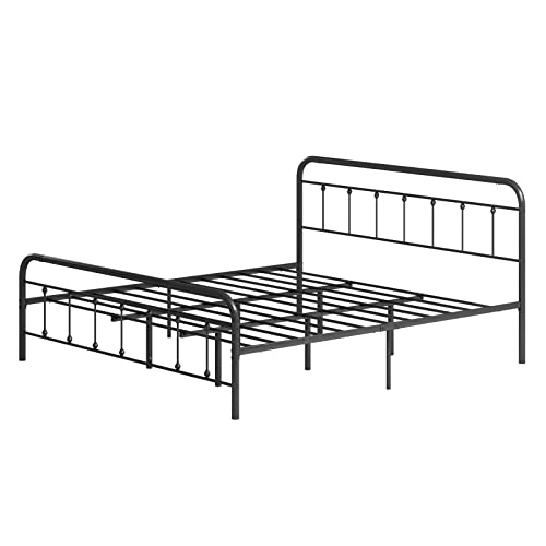 TABU Cal King Platform Bed Frame with Headboard & Footboard, Heavy Duty Metal Bed Frame with Strong Slat Support, Vintage Style Mattress Foundation, No Box Spring Needed (Cal King/Black)