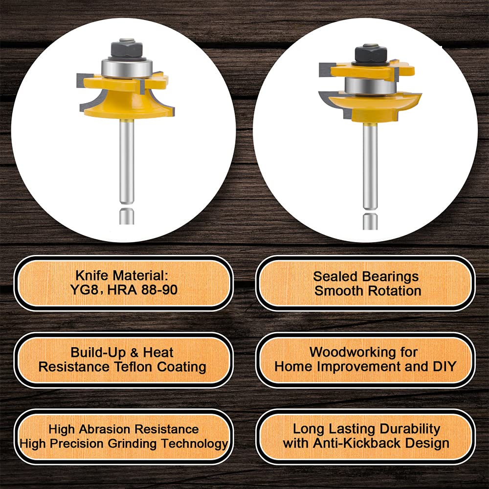 LEATBUY-TECH LEATBUY Router Bits 3 PCS Router Bit Set,1/4-Inch Shank Round Over Raised Panel Cabinet Door Ogee Rail and Stile,Woodworking Wood Cutter,Wood Milling Tool(1/4 Single)