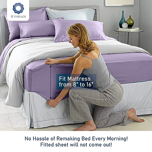 9Threads 400 Thread Count 100% Cotton Sateen Bed Sheets Deep Pocket, Cotton Bedsheets Crisp Cool and Strong Bed Linen (Light Purple, Full)