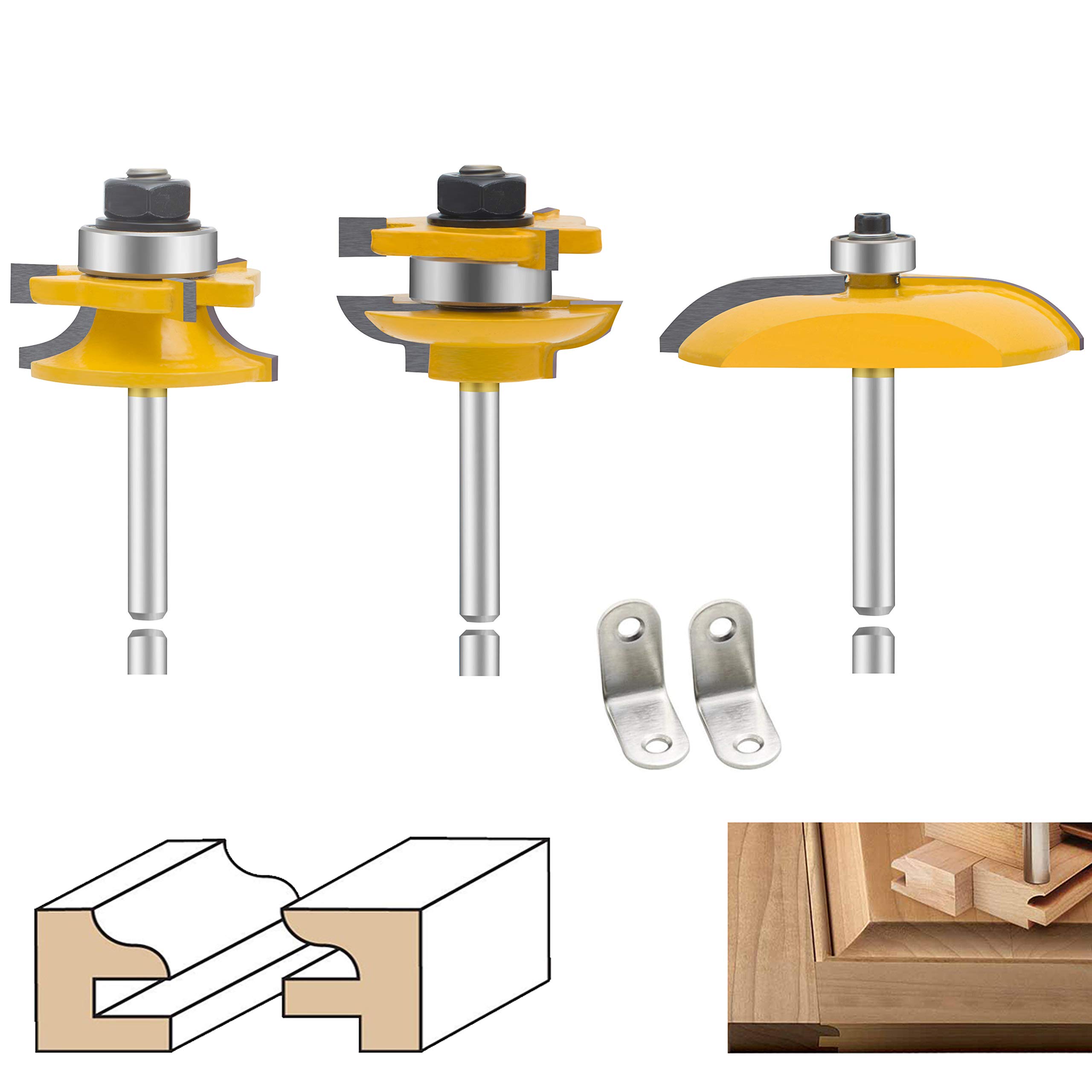 LEATBUY-TECH LEATBUY Router Bits 3 PCS Router Bit Set,1/4-Inch Shank Round Over Raised Panel Cabinet Door Ogee Rail and Stile,Woodworking Wood Cutter,Wood Milling Tool(1/4 Single)