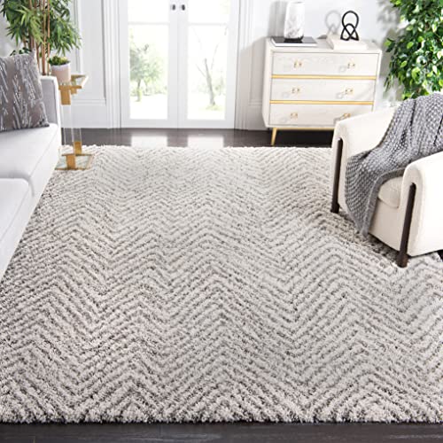 Safavieh Hudson Shag Collection 10' x 14' Ivory/Grey SGH375A Chevron Non-Shedding 2-inch Thick Living Room Dining Bedroom Area Rug
