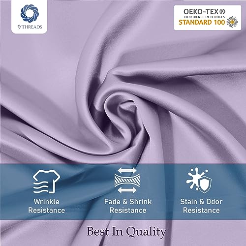 9Threads 400 Thread Count 100% Cotton Sateen Bed Sheets Deep Pocket, Cotton Bedsheets Crisp Cool and Strong Bed Linen (Light Purple, Full)