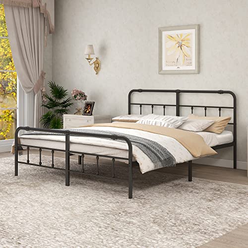 ZIRUWU California King Metal Platform Bed Frame with Headboard Footboard Extra Strong Support No Box Spring Needed Noise Free Easy Assembly Black