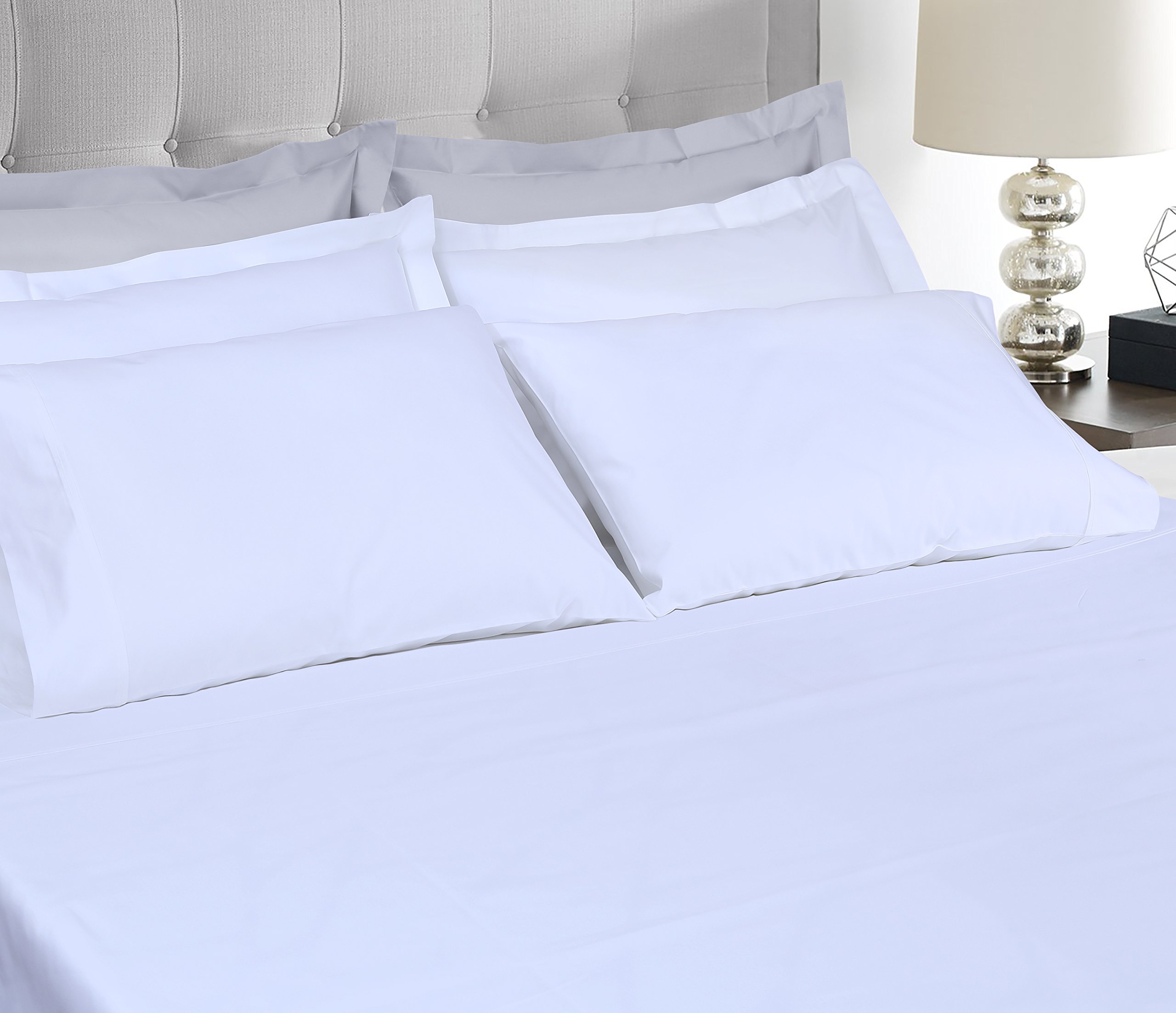 Threadmill Cotton Queen Sheet Set | 100% Cotton Sheets for Queen Size Bed | Solid Sateen Queen Bed Sheets Set with 16” Deep Pocket | Soft Breathable 4-Piece Cooling Bedding Sheet Set | White