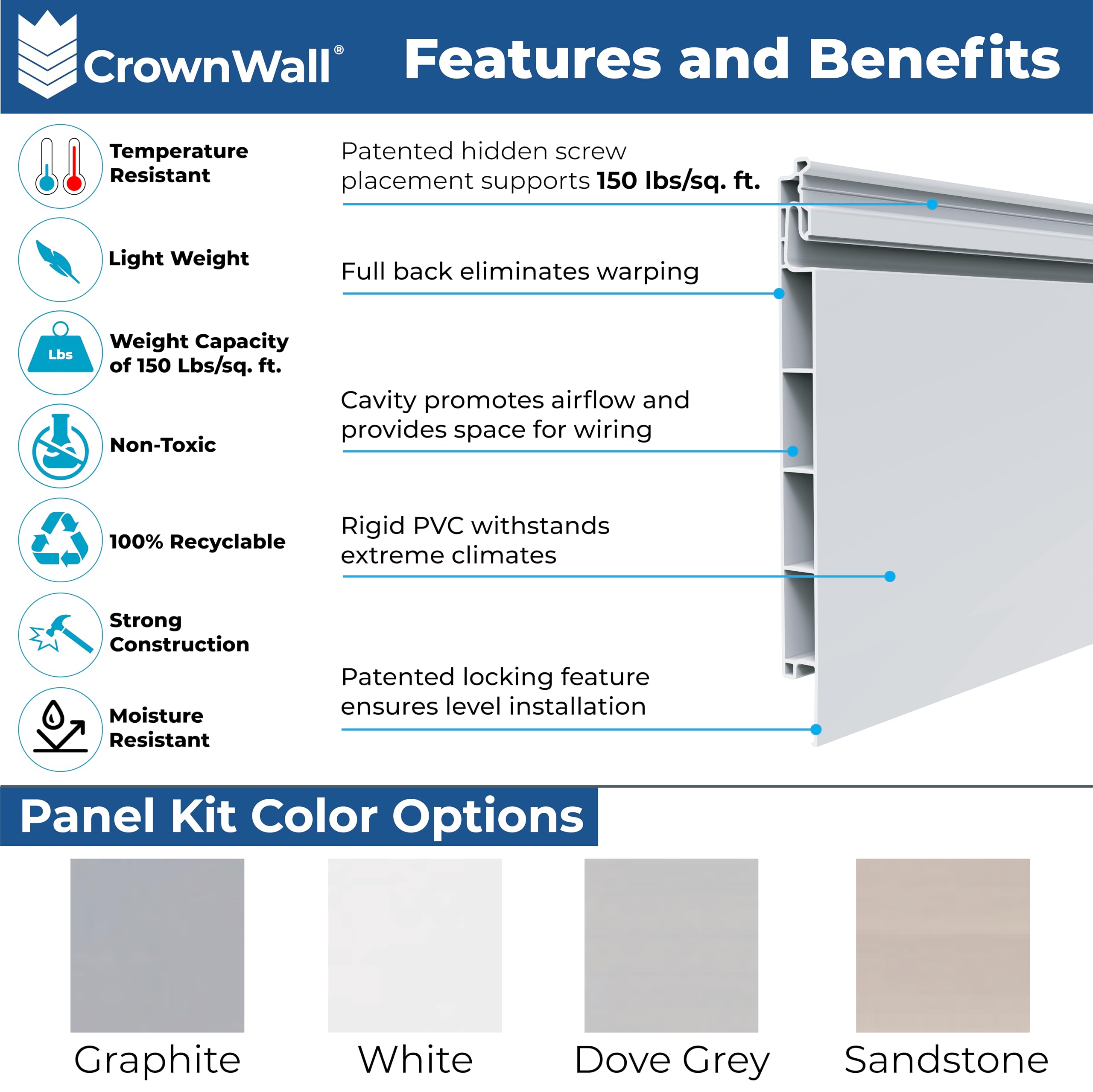 CrownWall PVC Slat Wall Panels Garage Wall and Home Organizer Storage System | Heavy Duty Organization and Easy Installation | 4ft by 4ft (16 sqft) Section, White