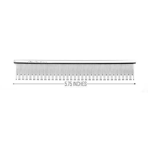 Chris Christensen 6in Cat/Carding Dual Tooth Butter Comb, Groom Like a Professional, Rounded Corners Prevent Friction and Breakage, Solid Brass Spin with Steel Teeth, Chrome Finish
