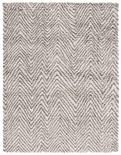 Safavieh Hudson Shag Collection 10' x 14' Ivory/Grey SGH375A Chevron Non-Shedding 2-inch Thick Living Room Dining Bedroom Area Rug
