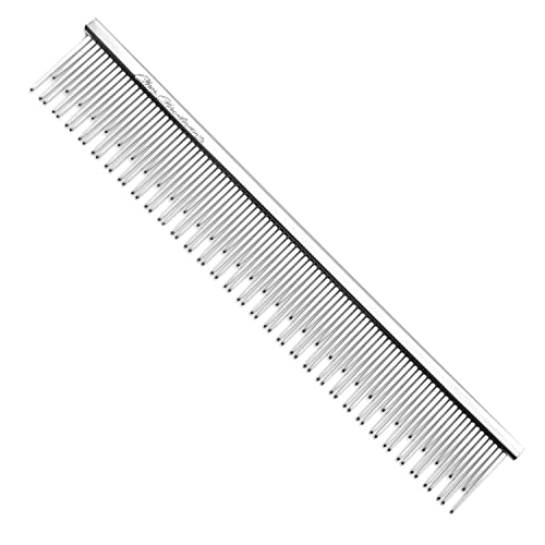 Chris Christensen 6in Cat/Carding Dual Tooth Butter Comb, Groom Like a Professional, Rounded Corners Prevent Friction and Breakage, Solid Brass Spin with Steel Teeth, Chrome Finish