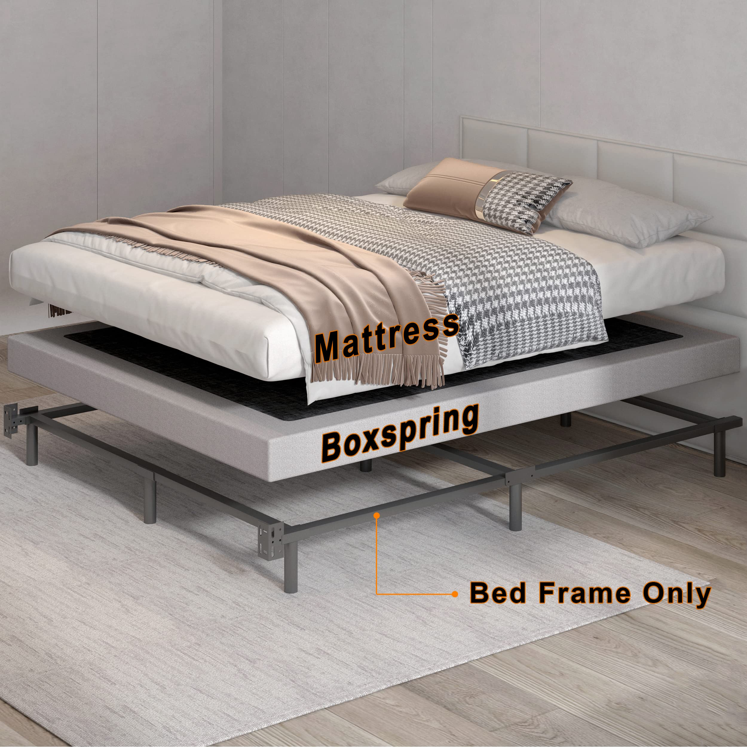 Realuson California King Size Metal Iron Bed Frame Heavy Duty Sturdy Black Bedframe 9-Leg Support 7 Inch Low to Ground Bed Base for Box Spring and Mattress Non-Slip Easy Assembly Noise Free