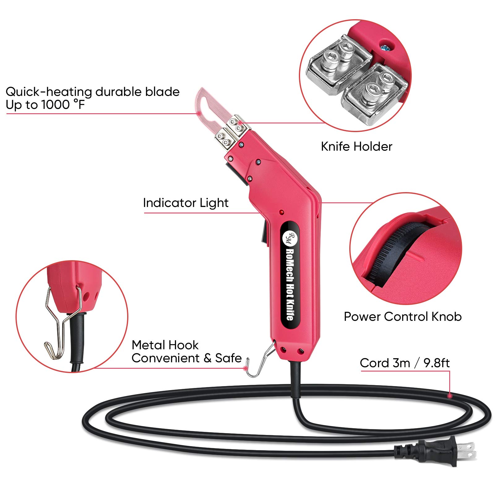 ROMECH Foam Cutter Pro Electric Hot Knife, 100W Styrofoam Cutting Tool Kit- with Heavy-duty Case Blades & Accessories RM-008 (100W)