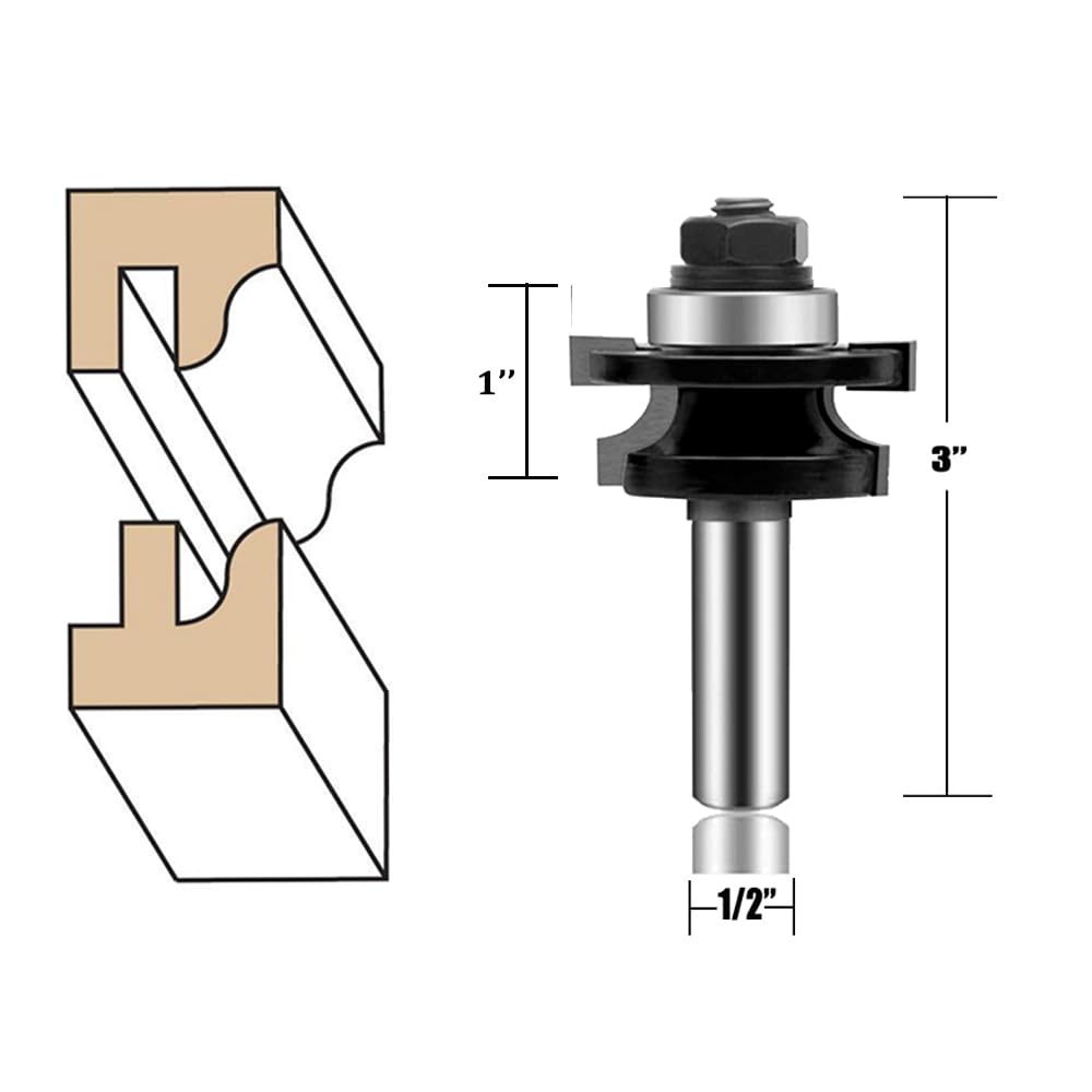 LEATBUY 1/2 Inch Shank Router Bit Set 3 PCS Round Over Raised Panel Cabinet Door Rail and Stile Router Bits, Woodworking Wood Cutter, Wood Groove Tongue Milling Tool(1/2-double)