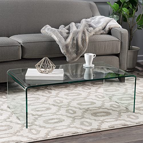Christopher Knight Home Cadyn 12mm Tempered Glass Console Table, Clear & Pazel 12mm Tempered Glass Coffee Table, Clear