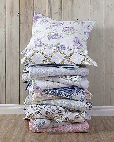 Laura Ashley - Rowland Collection - Quilt Set - 100% Cotton, Reversible, All Season Bedding with Matching Shams, Pre-Washed for Added Comfort, King, Blue