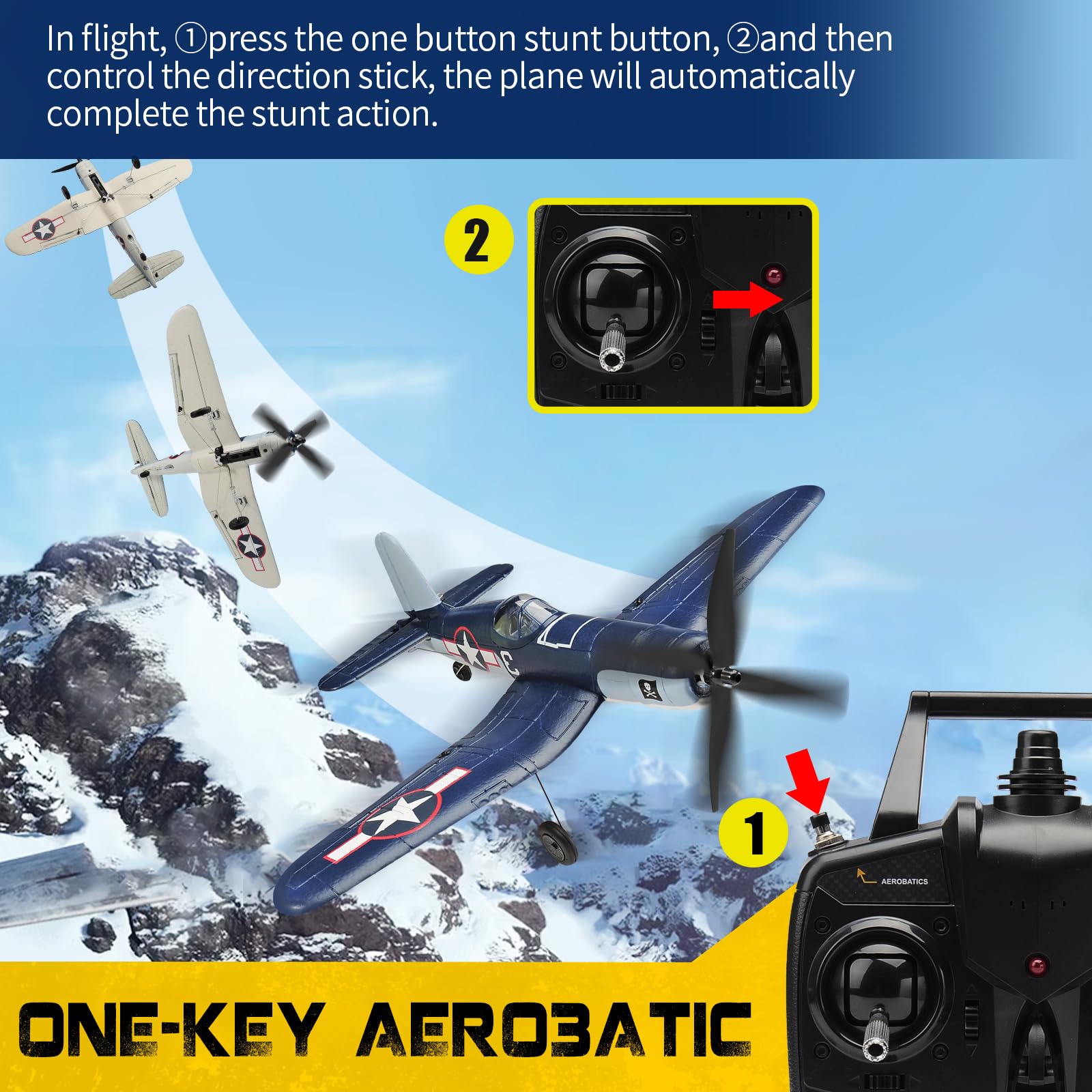 RoofWorld 2023 New Upgrade F4U Corsair RC Plane 4 Channel RTF Remote Controlled Aircraft RC Airplane for Beginners Adult with Xpilot Stabilization System & One Key Aerobatic